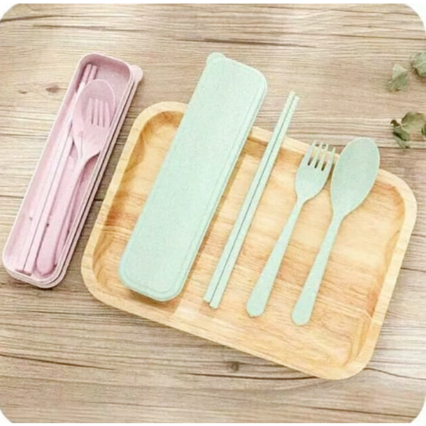 Jual Sendok Set Garpu Sumpit Bahan Jerami Perlengkapan Makan Jerami ...