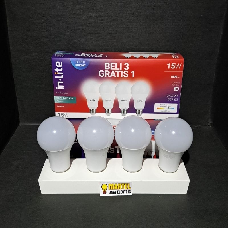 Jual Lampu bohlam led inlite bulb INB007 15 watt paket 3 free 1 putih | Shopee Indonesia