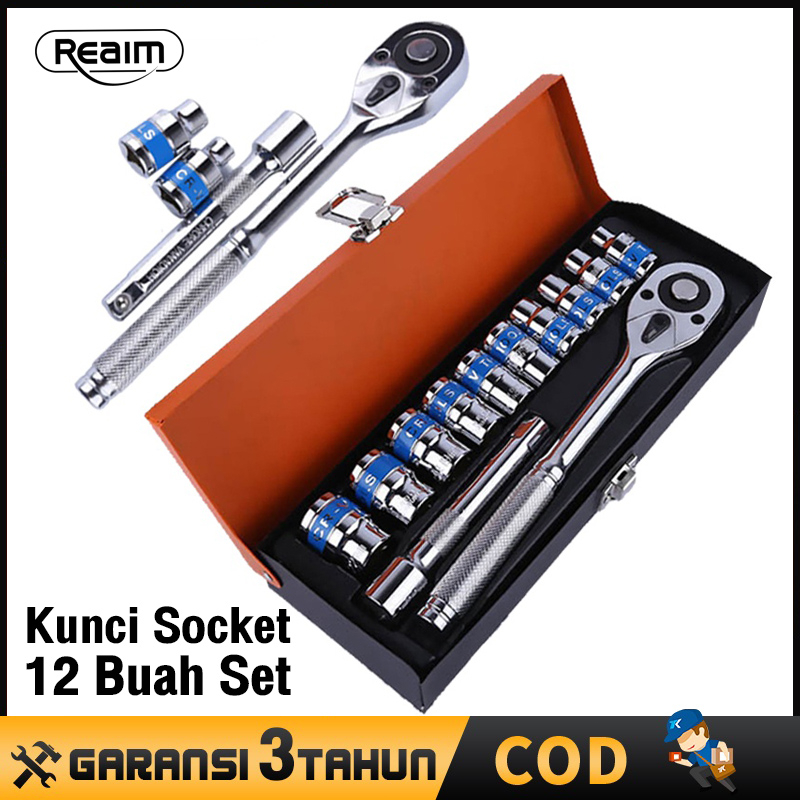 Jual Reaim Obeng Kunci Socket 1/2inch(12.5mm) Set 12 Pcs Socket 8 ...