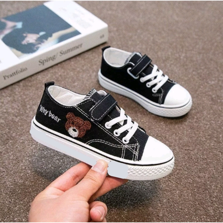 Jual Sepatu Sneakers Anak Sekolah Why Bear Hitam Cewe Dan Cowo Lucu ...