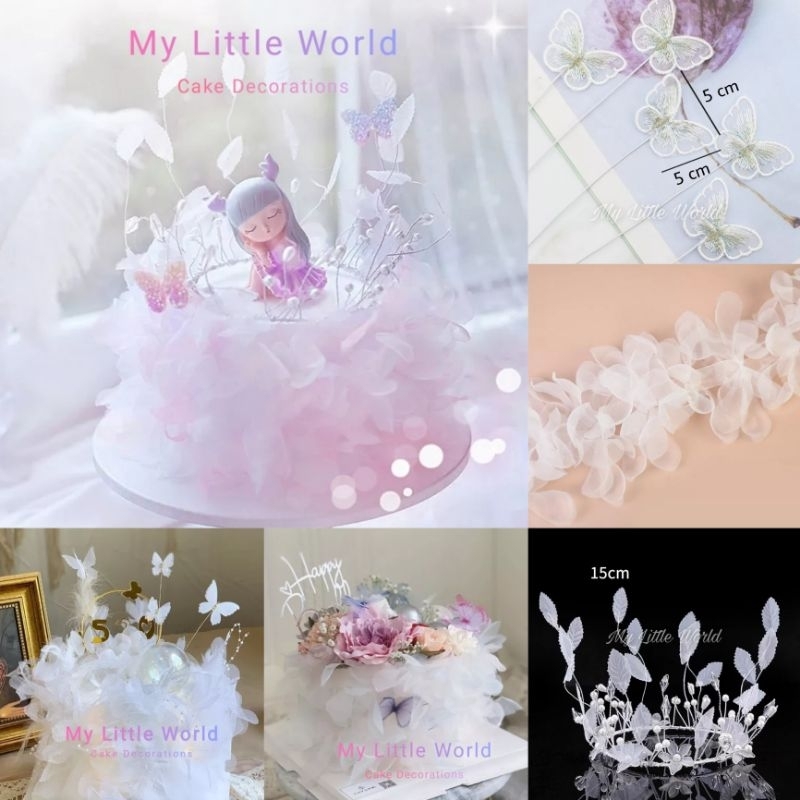 Jual Aesthetic Dreamy Cake Topper Mahkota Kupu Kain Bordir Brokat Putih ...