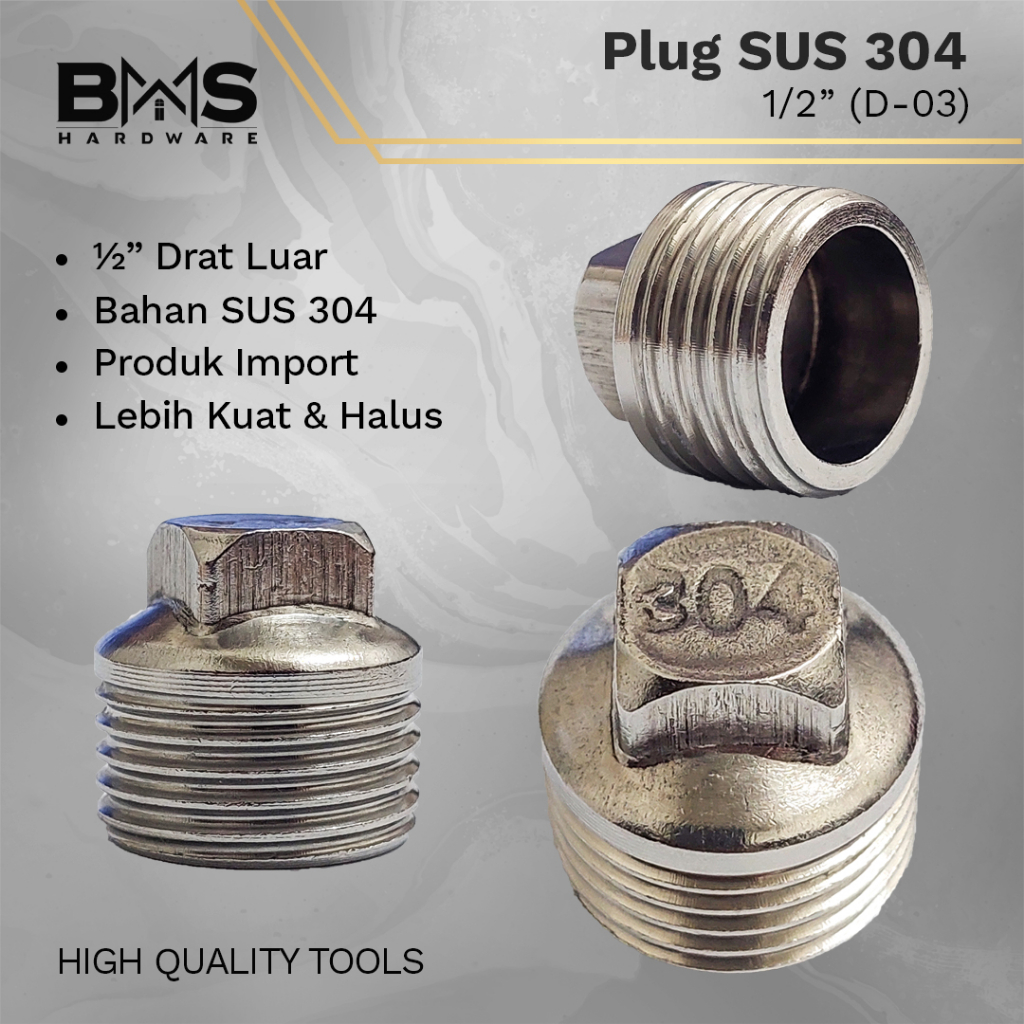 Jual (6 PCS) Plug Stainless Steel 1/2" Drat Luar SS 304 Dop / Tutup ...