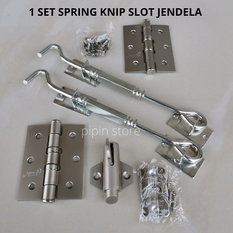 Jual Paket Slot Jendela Kodok Grendel Spring Knip Knife Silver + Engsel ...