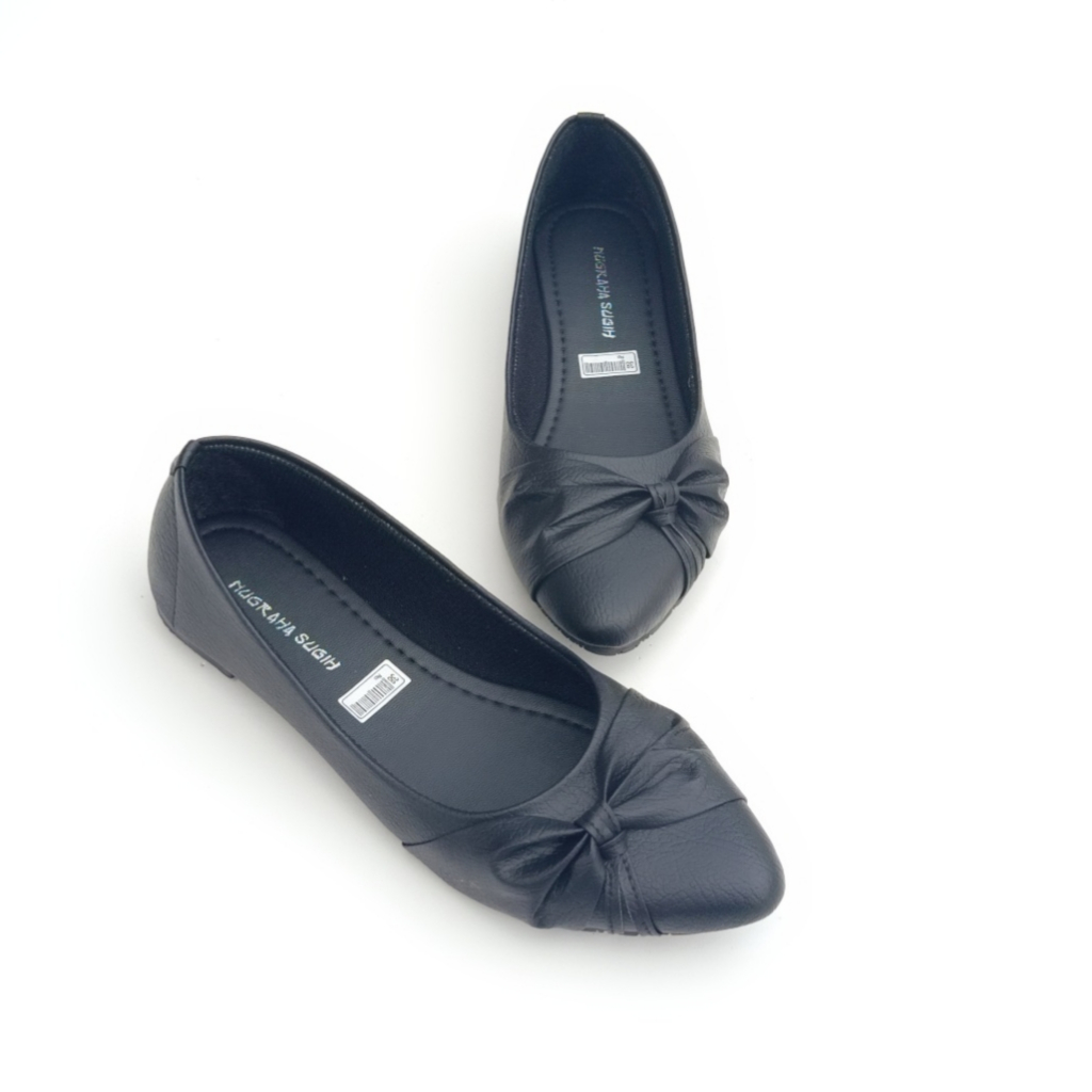 Jual Sepatu Flat Shoes Wanita Hitam Spansus Balet Ballerina Kerja Guru ...
