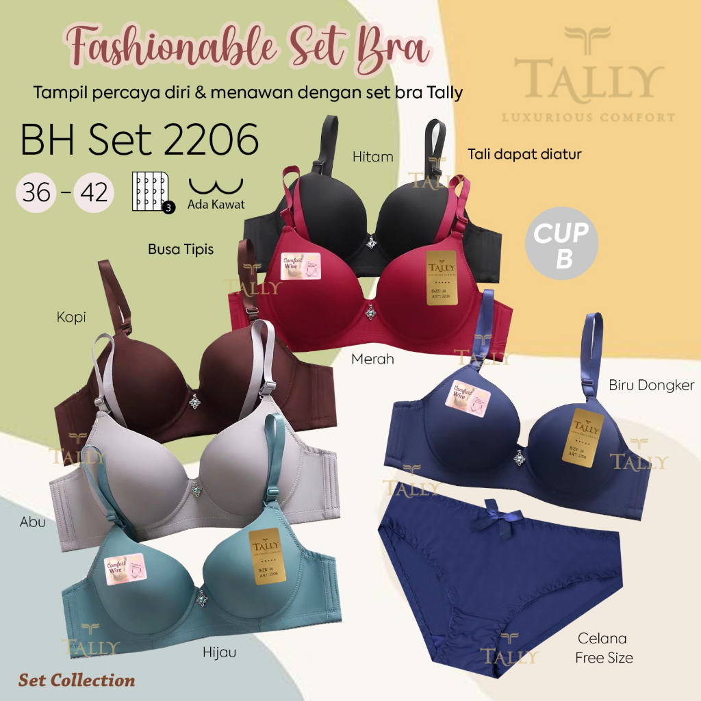 Jual (Set Bra) Bh Bra Set Tally 2206 Cup B (36-42) Kait 3 Licin | Busa Kawat Fp | Shopee Indonesia