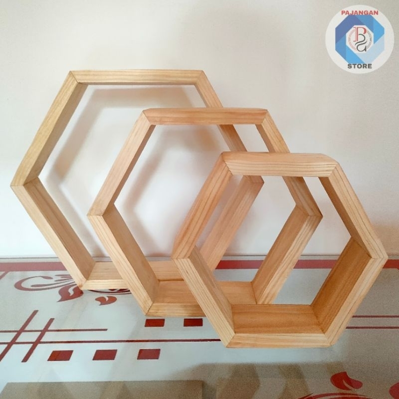 Jual Rak Kayu Hexagonal Modern Minimalis - Ambalan Rak Kayu Hexagonal ...