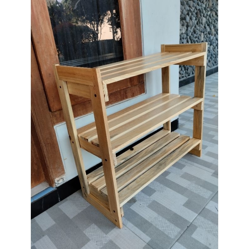 Jual rak sepatu rak sandal panjang 60 cm rak kayu 3 tingkat | Shopee ...