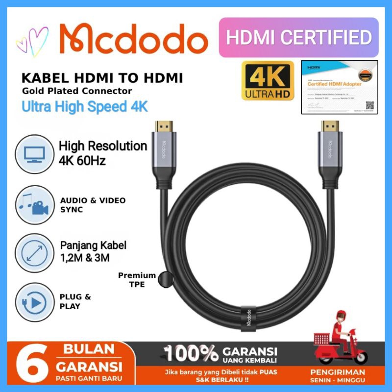 Jual Mcdodo Kabel HDMI To HDMI 2.0 4K 60Hz 3D HDR Ultra High Speed Data ...