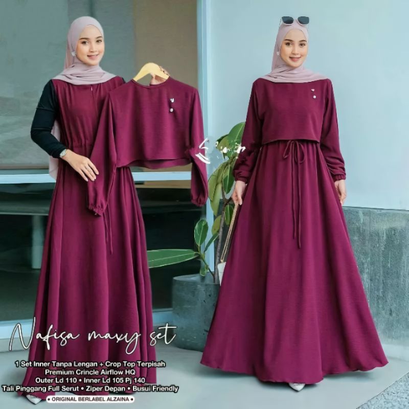 Jual Gamis NAFISA Maxy Set2in1 inner+outer crop (Crinkle airflow)Size S ...