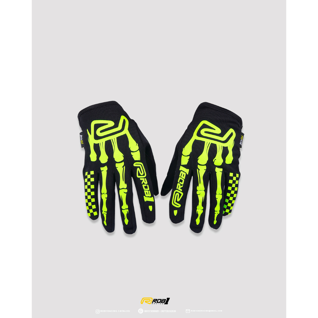 Jual Glove ROB1 Racing Skull Fluo | Shopee Indonesia