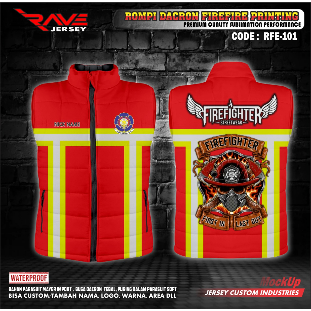 Jual ROMPI PUFFER/DACRON/GELEMBUNG DAMKAR PRINTING CUSTOM (DESAIN SUKA ...