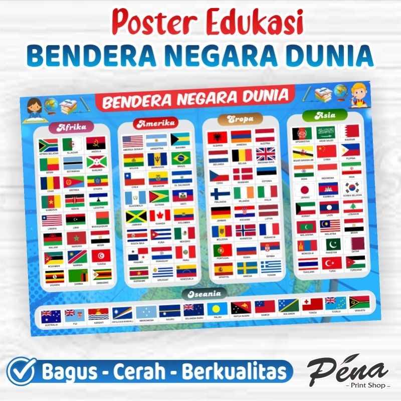 Jual Poster Bendera Negara Dunia / Poster Edukasi Anak Bendera Negara ...