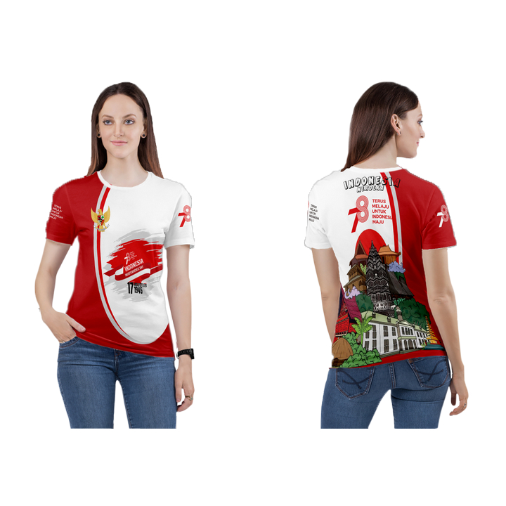 Jual Baju Kaos T-shirt Wanita 17 Agustus HUT RI KE-78 Fullprint Terbaru Art 28 | Shopee Indonesia