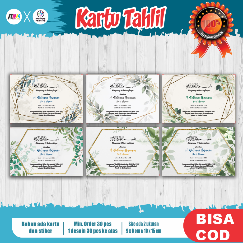 Jual KARTU TAHLILAN STIKER TAHLILAN BY HAMDALAH PRINTING | Shopee Indonesia