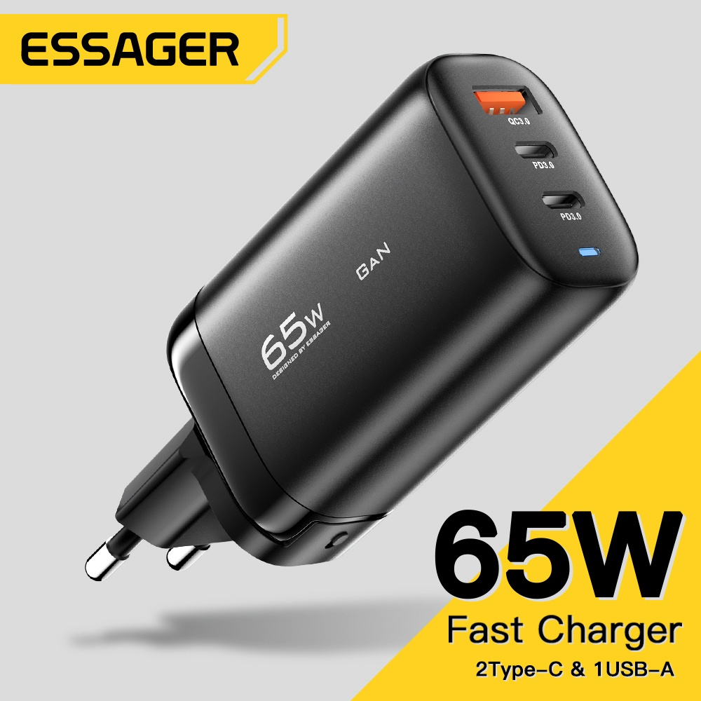 Jual Essager Adaptor Charger Usb Type C 65W EU Plug GaN Fast Charging ...