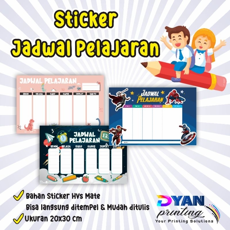 Jual Sticker jadwal pelajaran ,bisa langsung ditempel & mudah ditulis ...