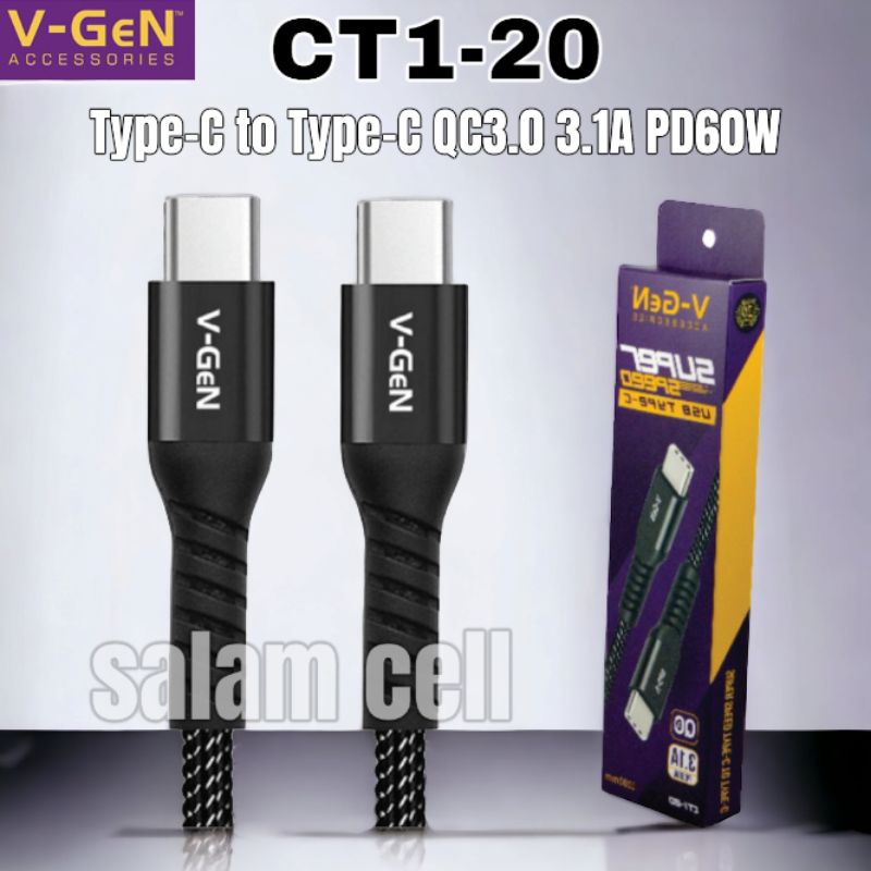 Jual Kabel Data Type-C To Type-C Super Speed V-GEN CTI-20 Original Vgen Ct1 20 Garansi Resmi ...