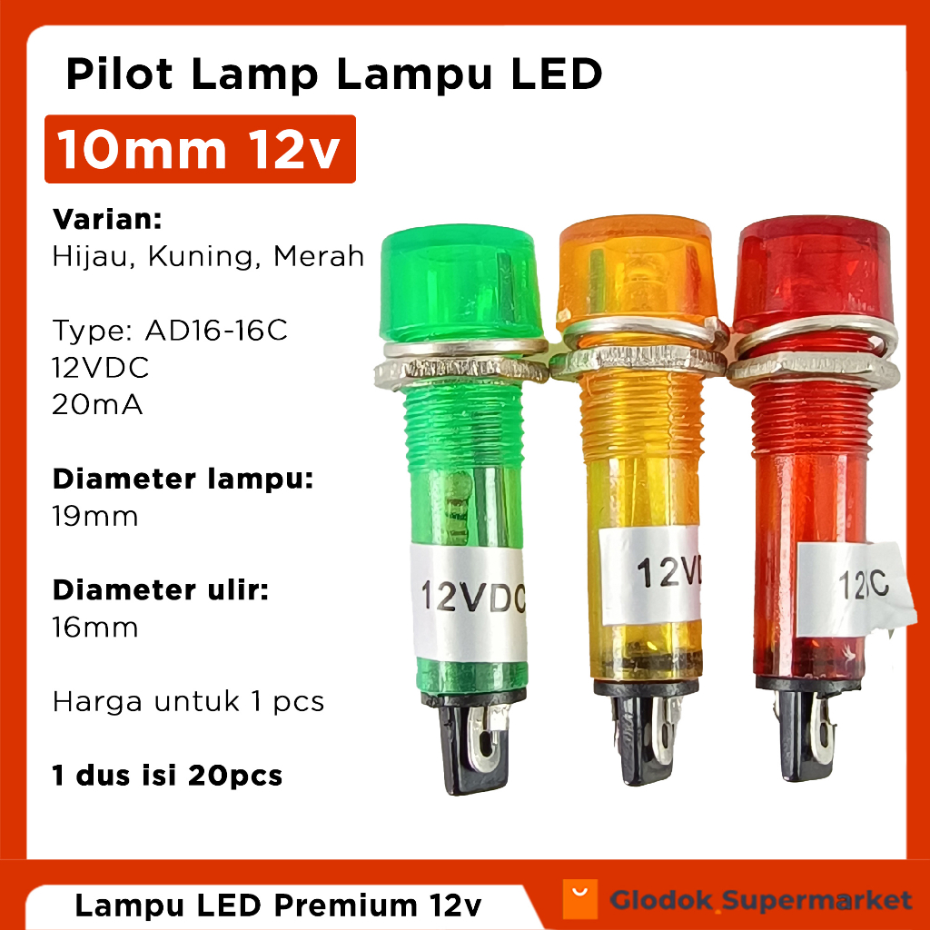 Jual Pilot Lamp 10mm 12v DC Lampu LED Indikator M10 | Shopee Indonesia