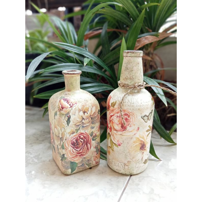 Jual Botol hias botol vintage decoupage vas botol | Shopee Indonesia