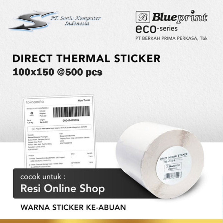 Jual Kertas Thermal Stiker Label Resi 100x150 BLUEPRINT ECO @500 Pcs | Shopee Indonesia