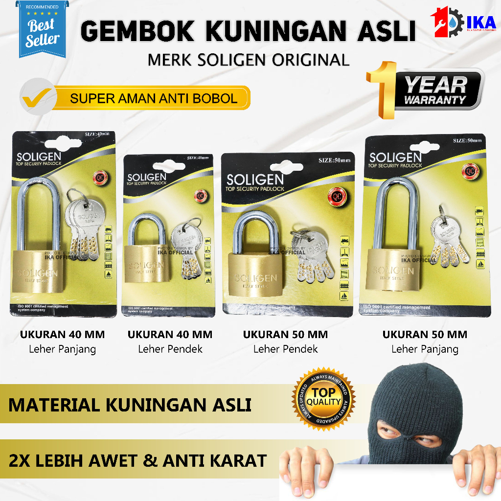 Jual Gembok Kuningan Komputer Key Leher Panjang Soligen Varian 40MM ...