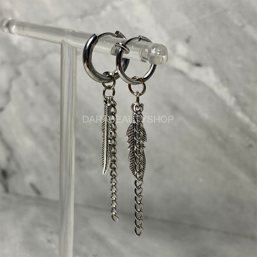 Jual [COD] Anting Tindik/Jepit Model Bulat BTS JIMIN Bandul Bulu Rantai ...