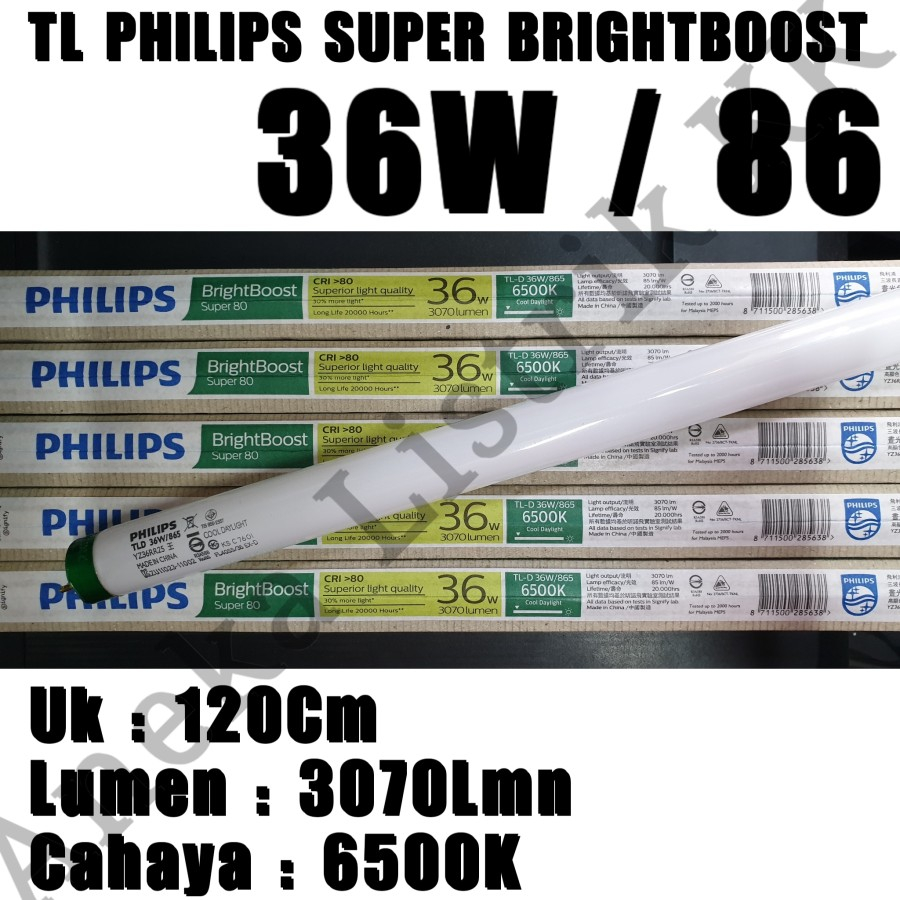 Jual PHILIPS TL 36W 86 SUPER 80 BRIGHTBOOST 86 65K 6500K PUTIH COOL ...