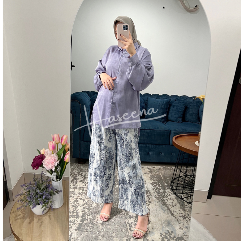 Jual Haseena Celana Kulot Plisket Bella Motif Prada High Waist Dewasa ...