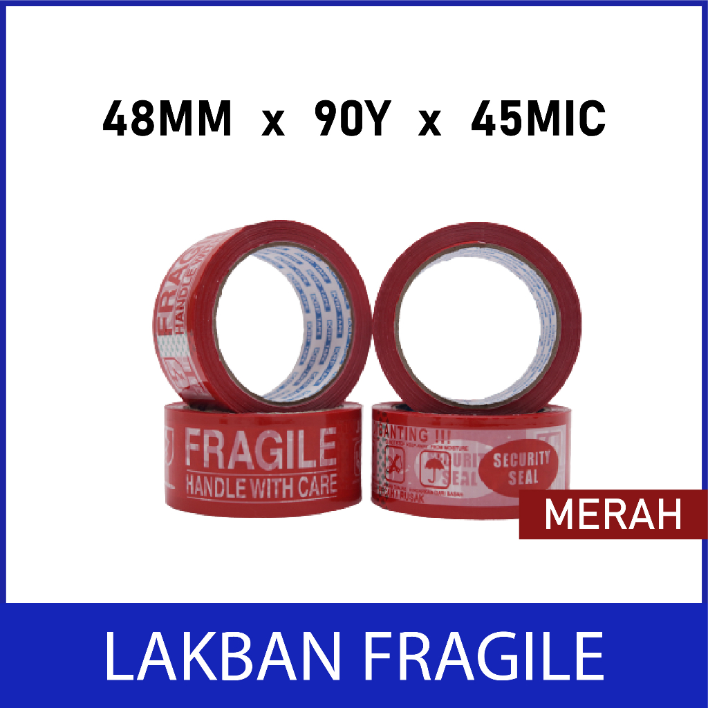 Jual Lakban Fragile Merah 100 yard | Fragile Putih 48mm x 100 yard ...