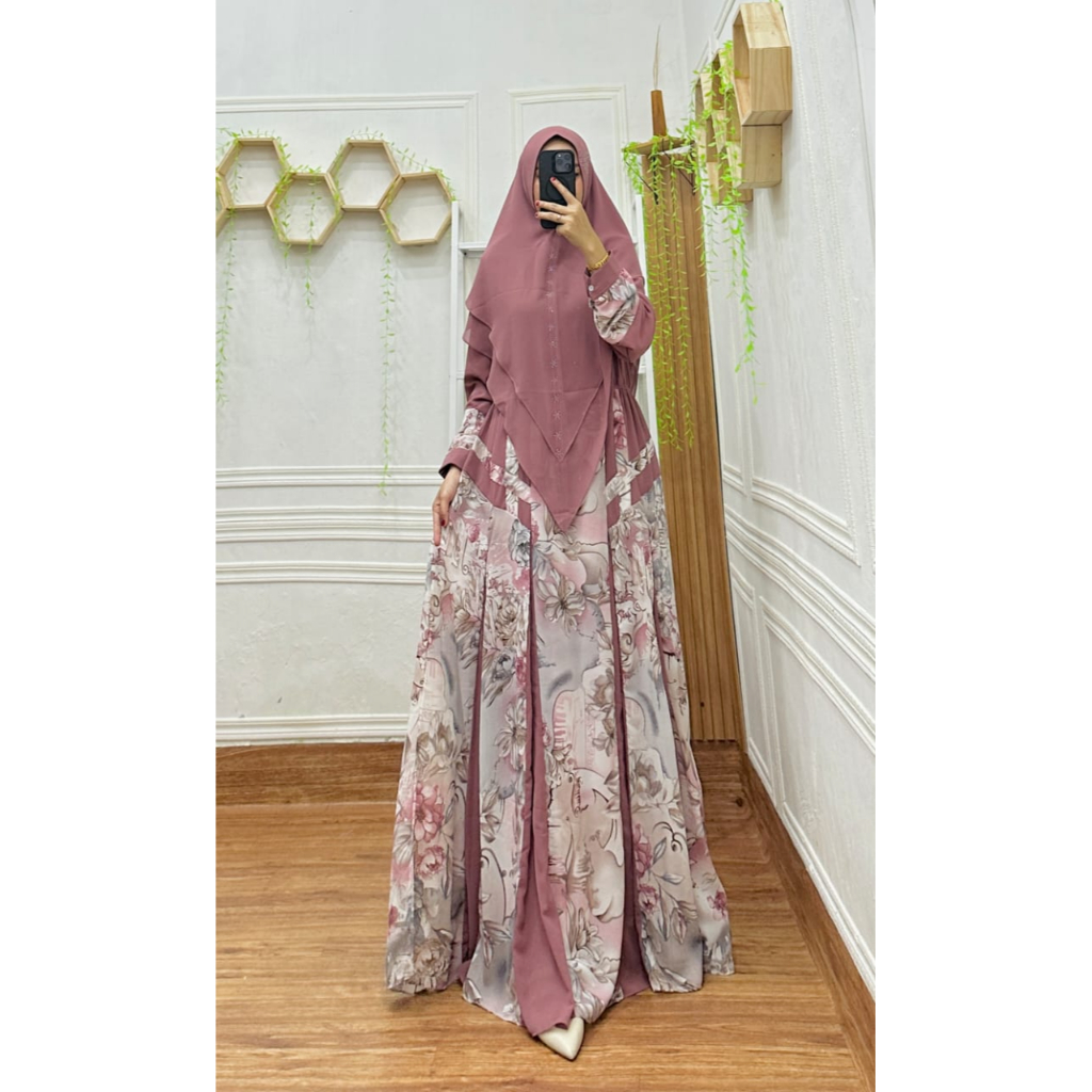 Jual Gamis Syari Set Khimar Eksklusif By Double G Ceruty Babydoll ...