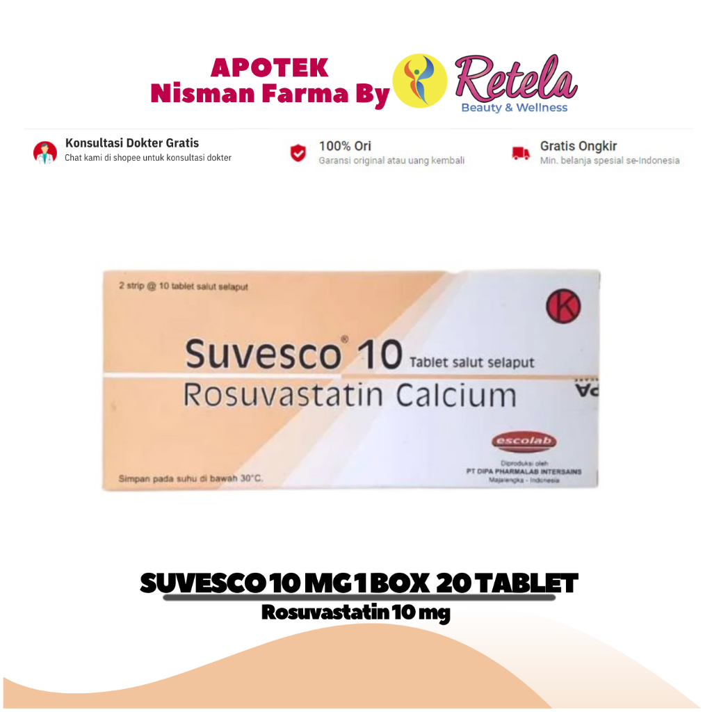 Jual SUVESCO 10MG 1 BOX ISI 20 TABLET ( Rosuvastatin 10 mg ) | Shopee ...