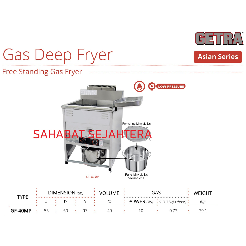 Jual GETRA Free Standing Gas Deep Fryer GF-40MP Penggorengan | Shopee ...