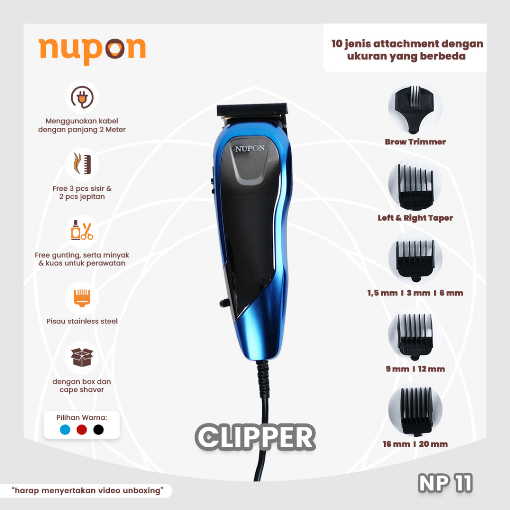 Jual NUPON - Alat Cukur Rambut Hair Clipper NP-11 + Attachment ...