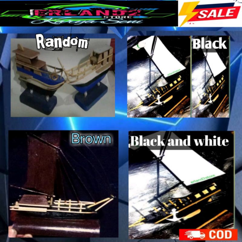 Jual miniatur kapal layar black 20cm unik layar bambu sudah ada ...
