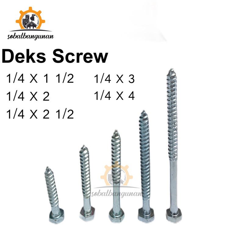 Jual ECER 5pcs Deks screw 1/4 x 1 1/2 (Harga per 5 biji) / Desk Screw 1 ...