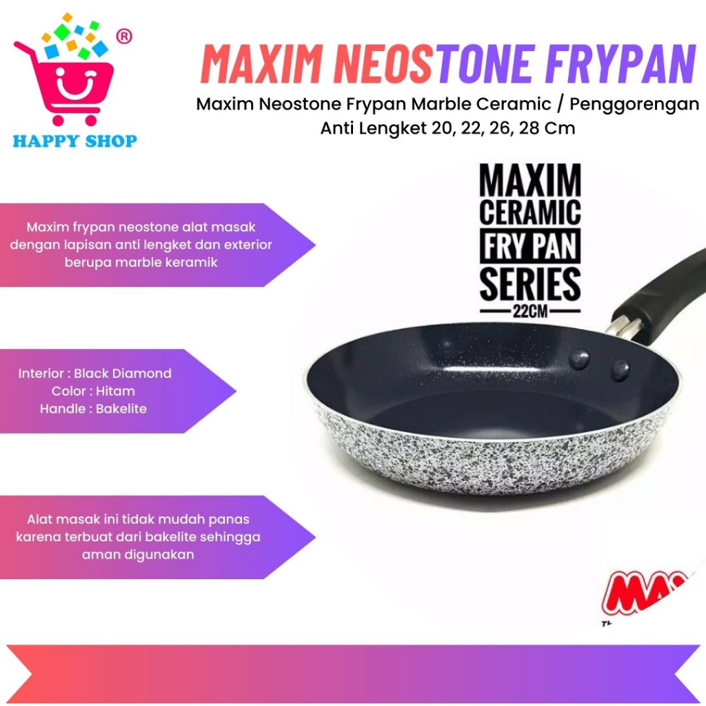 Jual Maxim Neostone Frypan Marble Ceramic / Penggorengan Anti Lengket 20, 22, 26, 28 Cm | Shopee ...