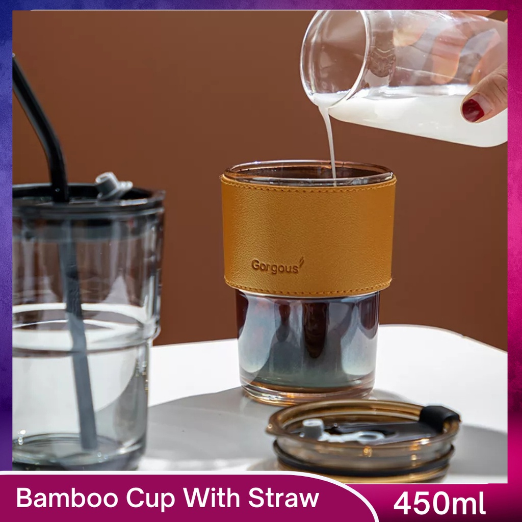 Jual Gelas Kaca Aesthetic Tumblr Bamboo 450ML | Shopee Indonesia