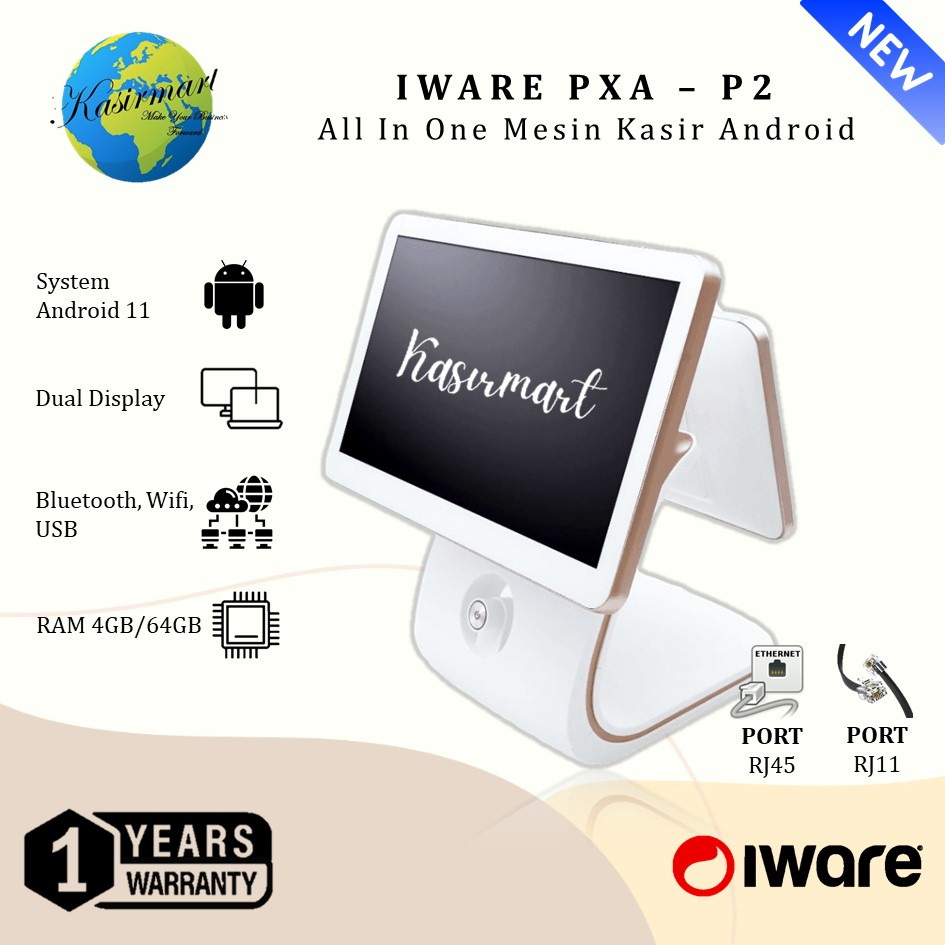 Jual IWARE Pos All In One Mesin Kasir Android 11 PXA-P2 4/64GB Dual ...