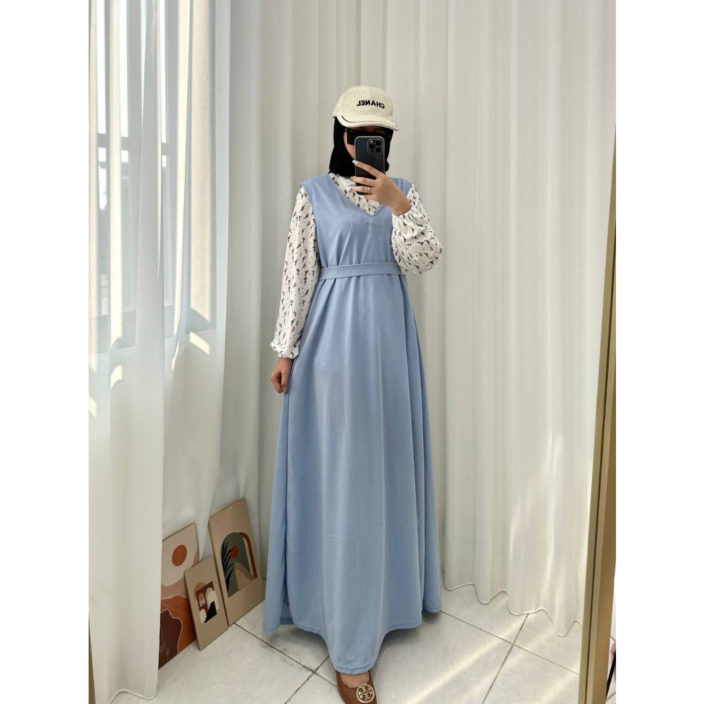 Jual Aleta Overall - Gamis Korean Academia Style Blouse Overall Rok Set ...