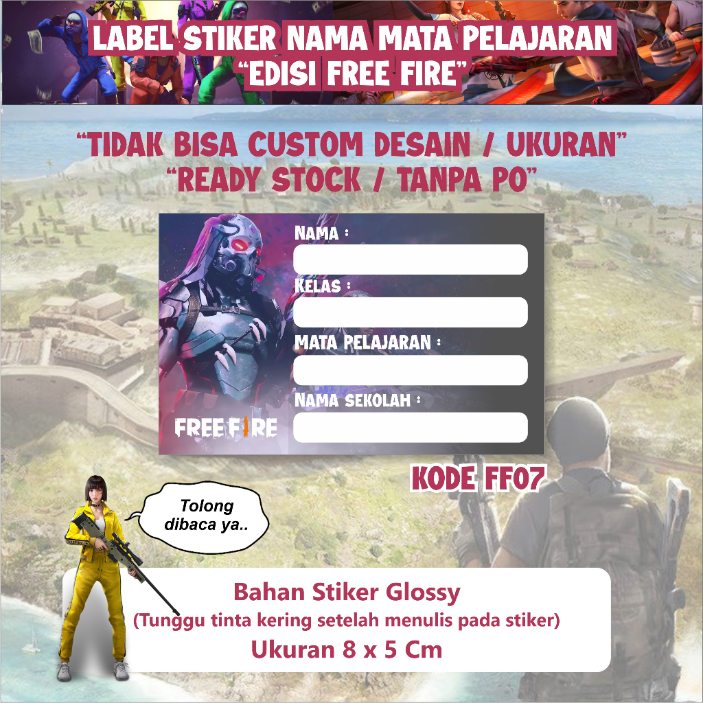 Jual STIKER LABEL NAMA UNTUK BUKU PELAJARAN SEKOLAH GAMBAR FREE FIRE ...