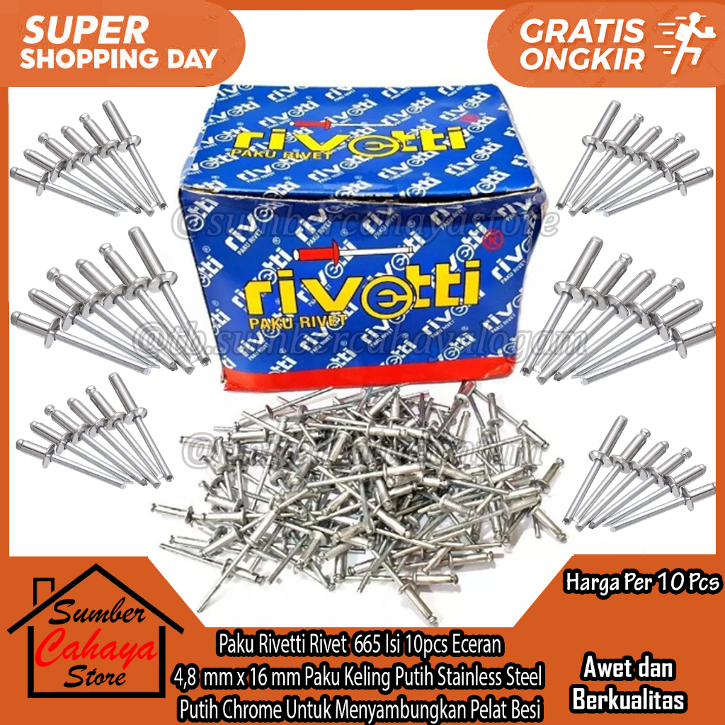 Jual PAKU RIFET RIPET RIVET RIVETTI KELING 665 ECERAN ISI 10 PCS 4,8MM ...
