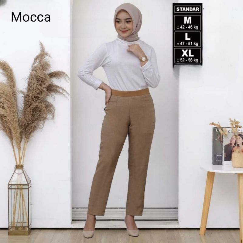 Jual Celana Kerja Wanita Kantor Pinggang Karet Kantor High Waist Standar dan Jumbo Size M L XL ...