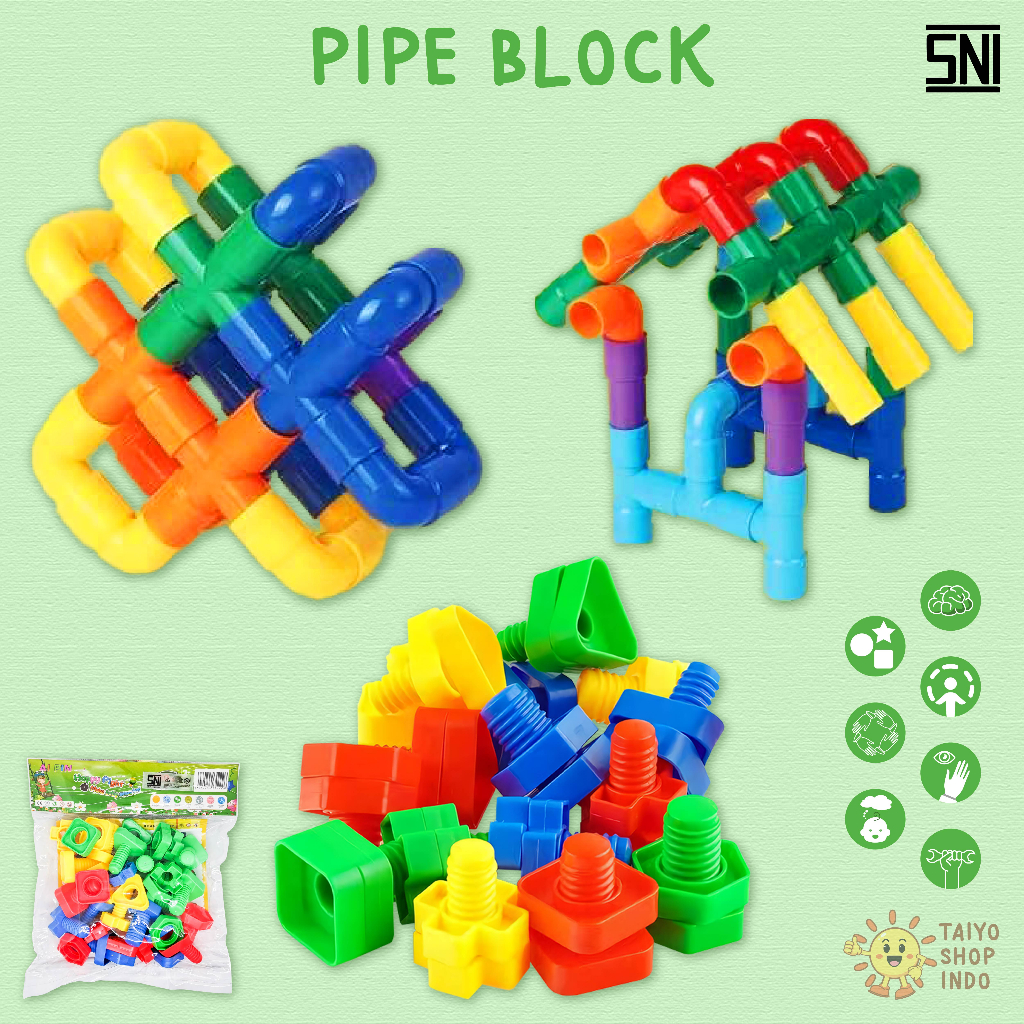 Jual TAIYO Mainan Anak DIY Pipe Sekrup Block Pipa Building Blok Puzzle ...