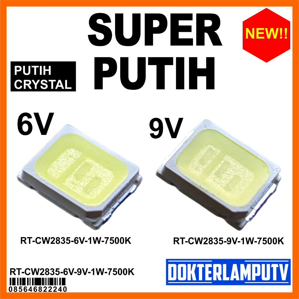 Jual LED SMD CW+2835 9V 6V 1W 7500K CRYSTAL WHITE PALING PUTIH ...
