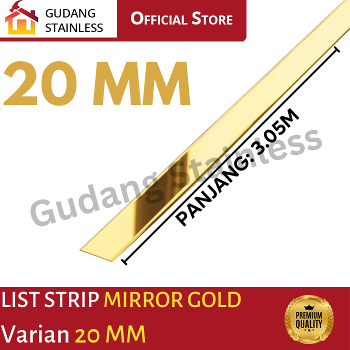 Jual List Plat Strip Mirror Gold Stainless 20MM | Shopee Indonesia