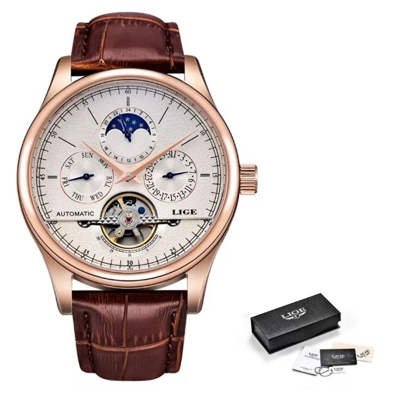 Jual Jam Tangan Automatic Mechanical Luxury Lige Tourbillon Fase Bulan ...