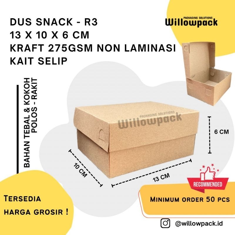 Jual DUS R3 13x10x6 KRAFT NON LAMINASI SNACK BOX KUE KARDUS | Shopee ...
