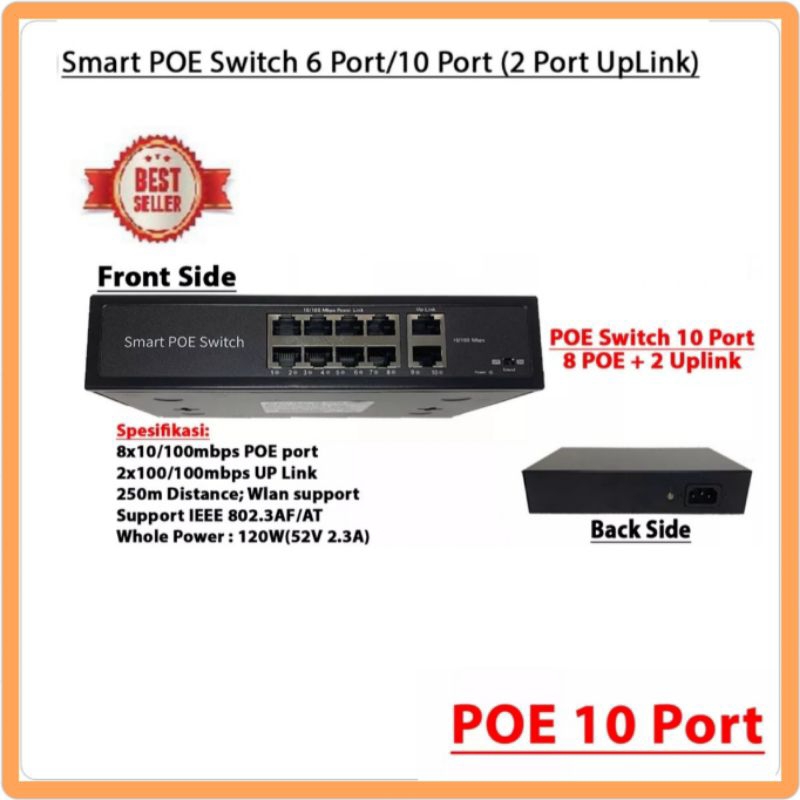 Jual Smart Poe Switch 10 port ( 8 POE + 2 UPLINK ) 100 Mbps Cctv wifi ...