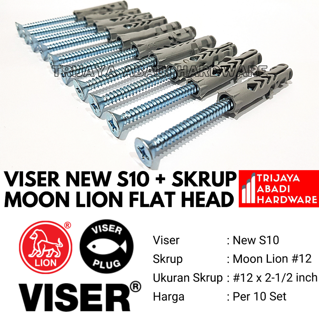 Jual Viser Dinding New S10 (nylon)+ Skrup Moon Lion #12 x 2-1/2 inch (64mm) | Shopee Indonesia