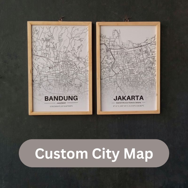 Jual CUSTOM City Map Wall Art Figura Peta Decor Poster Peta Kota Hiasan ...